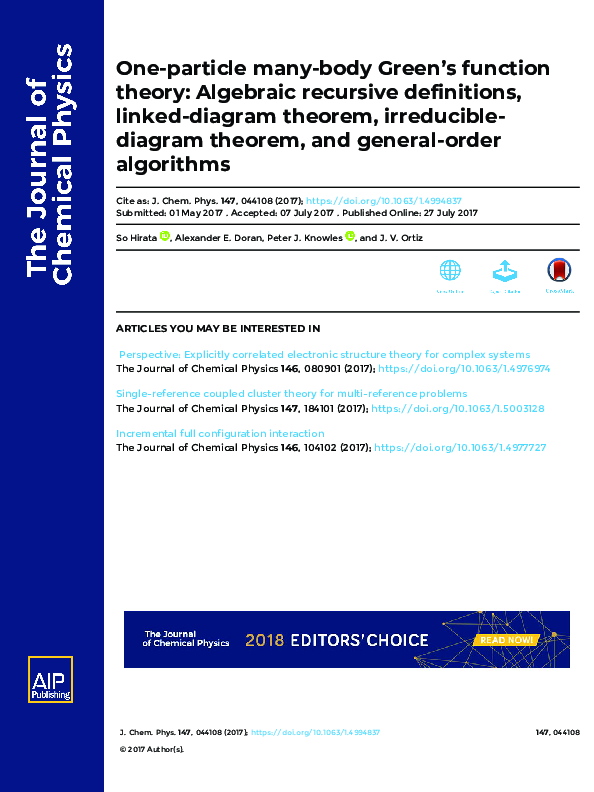 Pdf One Particle Many Body Greens Function Theory Algebraic Recursive Definitions Linked