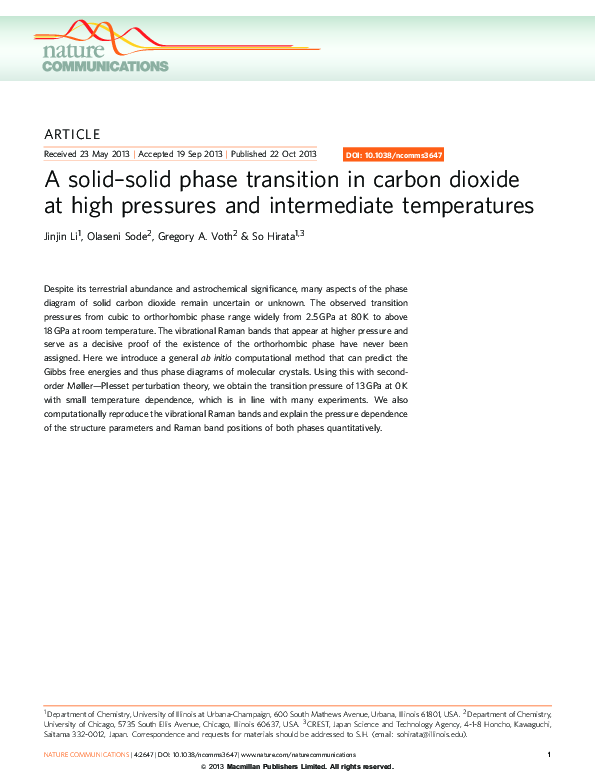 (PDF) A solid–solid phase transition in carbon dioxide at high pressures and intermediate ...