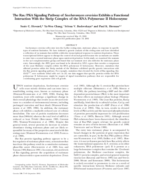 (PDF) The Ras/PKA signaling pathway of Saccharomyces cerevisiae ...