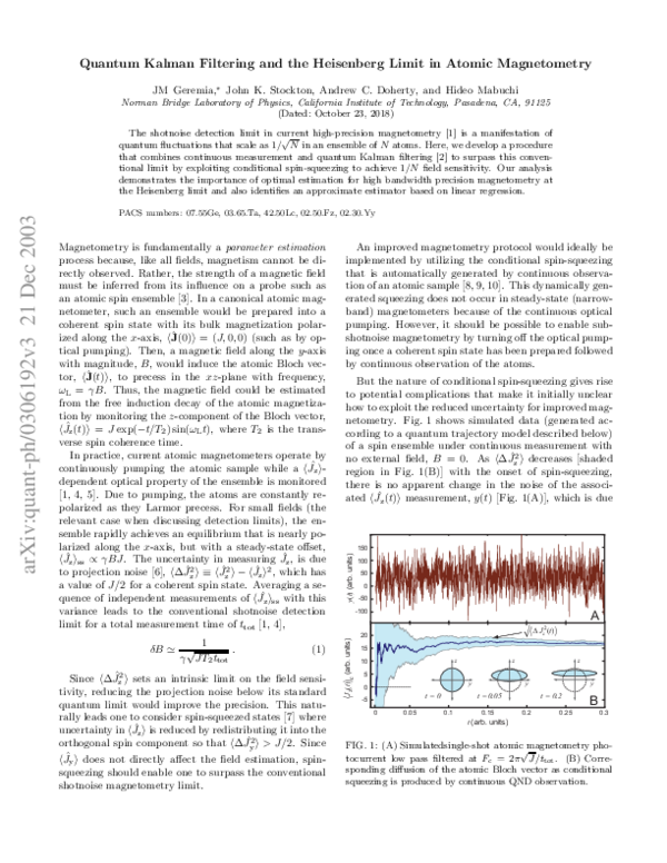 (PDF) Quantum Kalman Filtering and the Heisenberg Limit In Atomic Magnetometry
