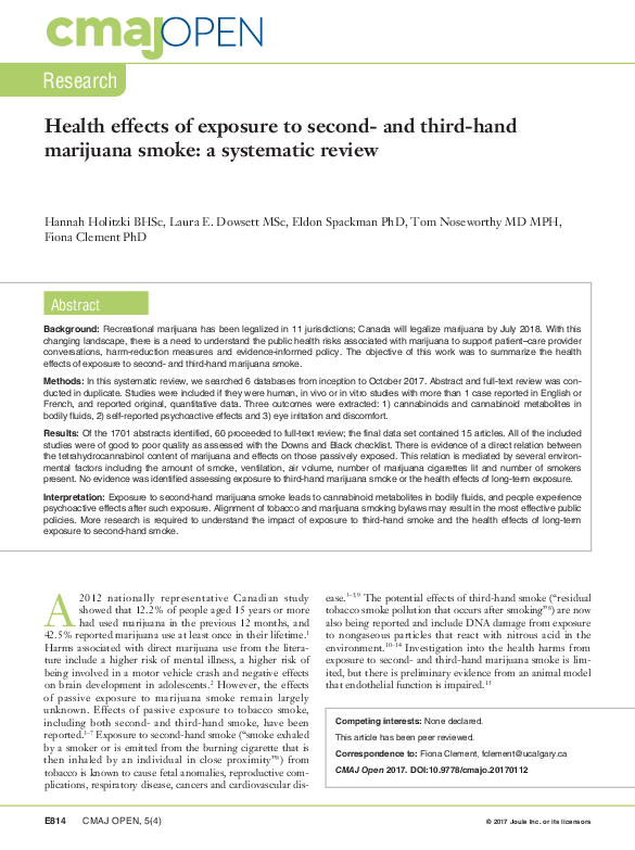 (PDF) Health effects of exposure to second- and third-hand marijuana ...