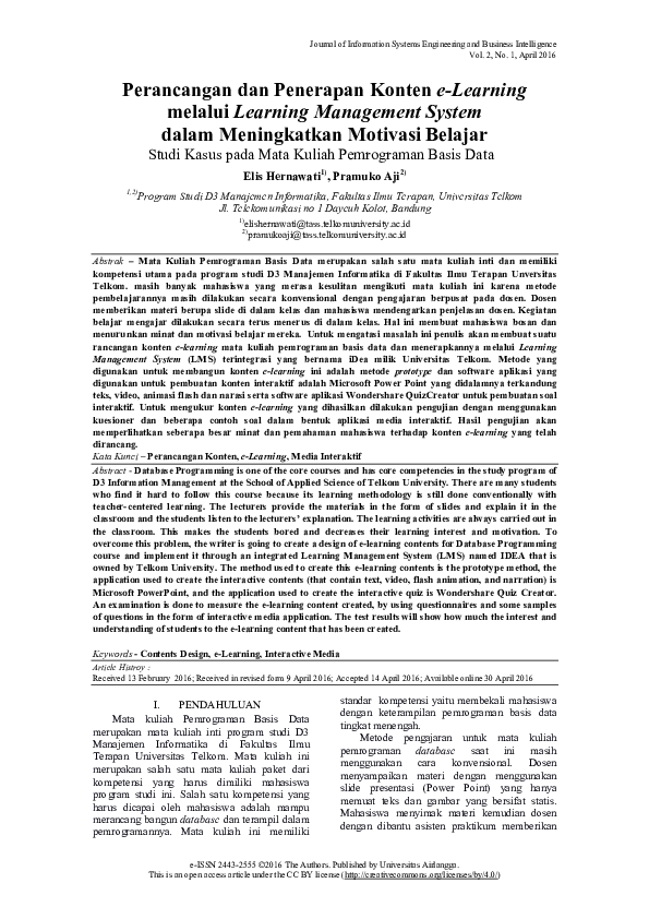 (PDF) Perancangan dan Penerapan Konten e-Learning melalui Learning Management System dalam ...