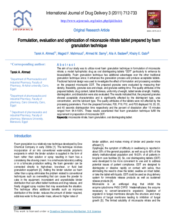 (PDF) Formulation, evaluation and optimization of miconazole nitrate ...