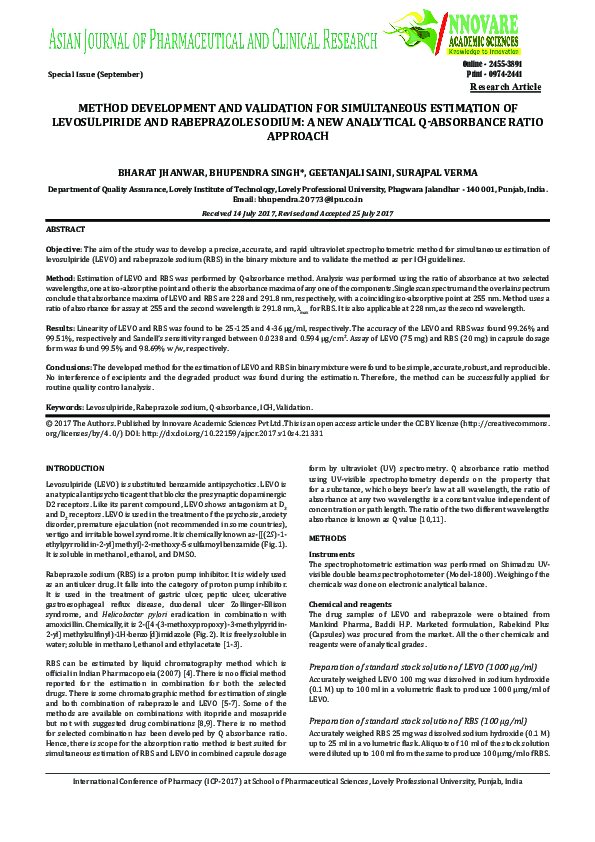 Pdf Method Development And Validation For Simultaneous Estimation Of