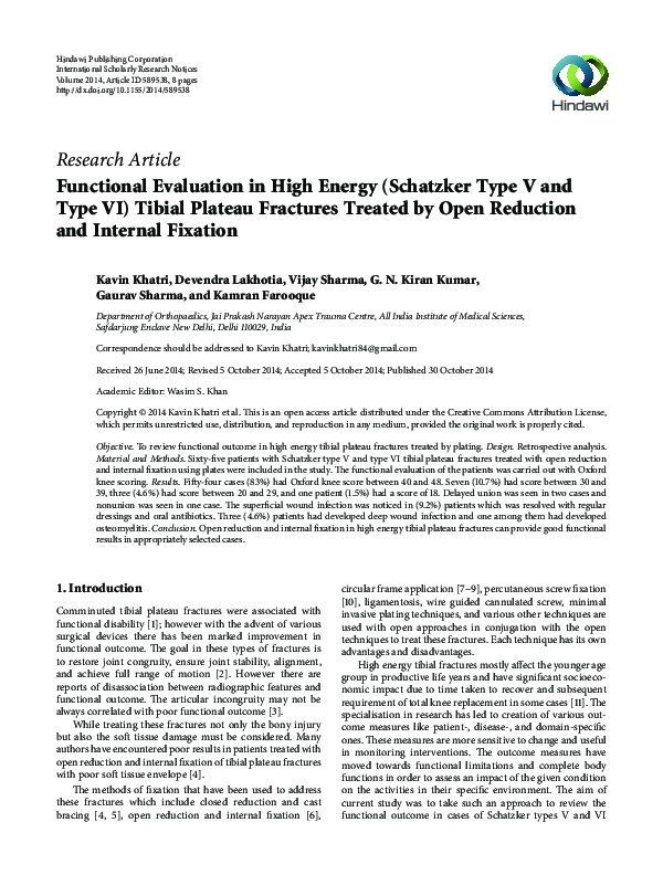 Pdf Functional Evaluation In High Energy Schatzker Type V And Type
