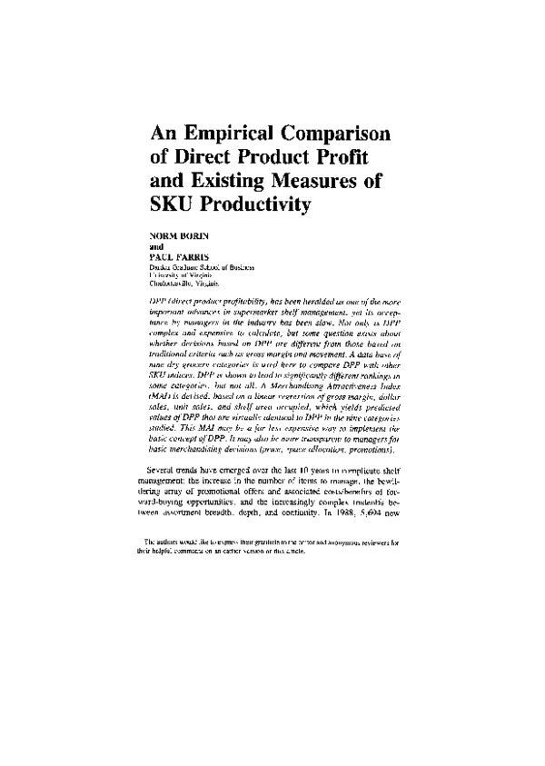 (PDF) An Empirical Comparison of Direct Product Profit and Existing ...