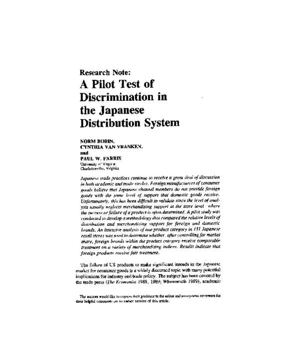 (PDF) A Pilot Test of Discrimination in the Japanese Distribution System