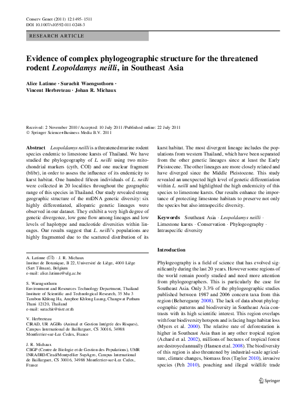 (PDF) Evidence of complex phylogeographic structure for the threatened ...