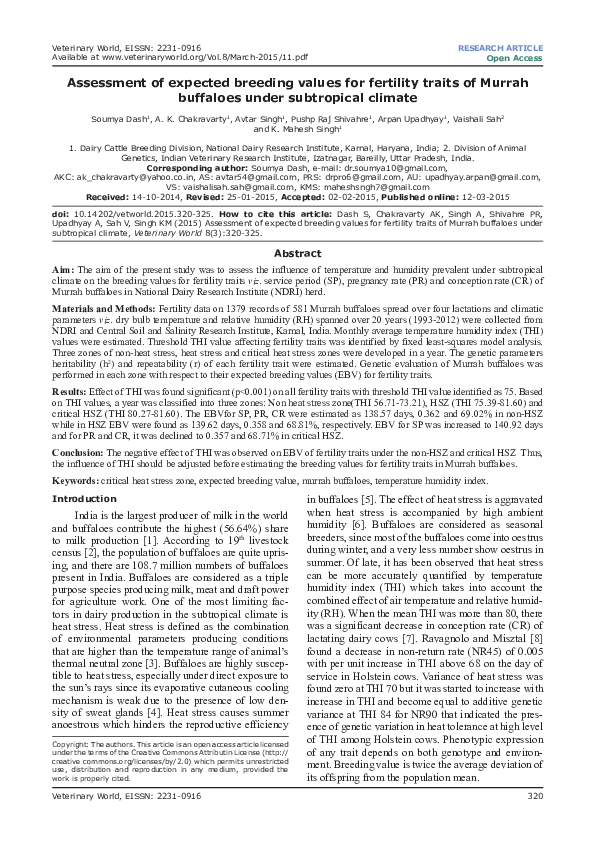 (PDF) Assessment of expected breeding values for fertility traits of Murrah buffaloes under ...