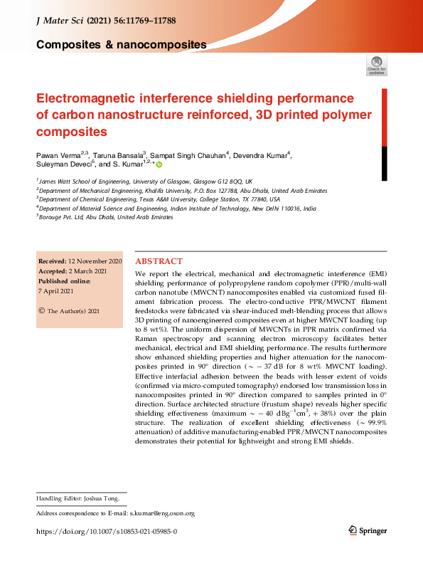 (PDF) Electromagnetic interference shielding performance of carbon nanostructure reinforced, 3D ...
