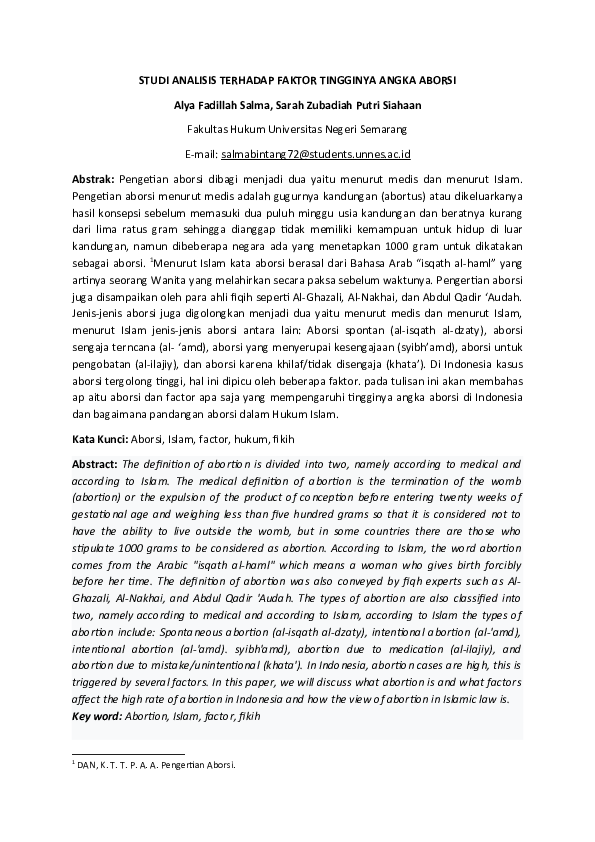 (DOC) STUDI ANALISIS TERHADAP FAKTOR TINGGINYA ANGKA ABORSI (DOC) STUDI ANALISIS TERHADAP FAKTOR TINGGINYA ANGKA ABORSI
