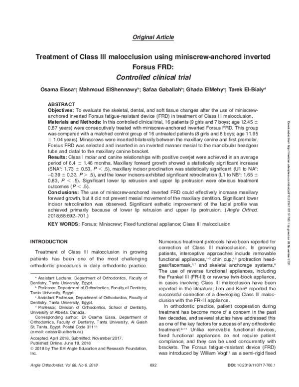 (PDF) Treatment of Class III malocclusion using miniscrew-anchored ...