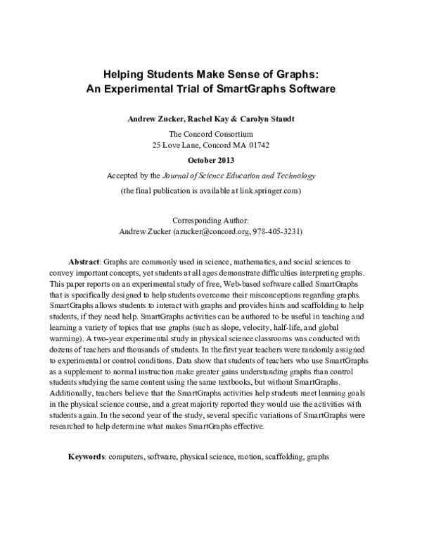 (PDF) Helping Students Make Sense of Graphs: An Experimental Trial of SmartGraphs Software ...
