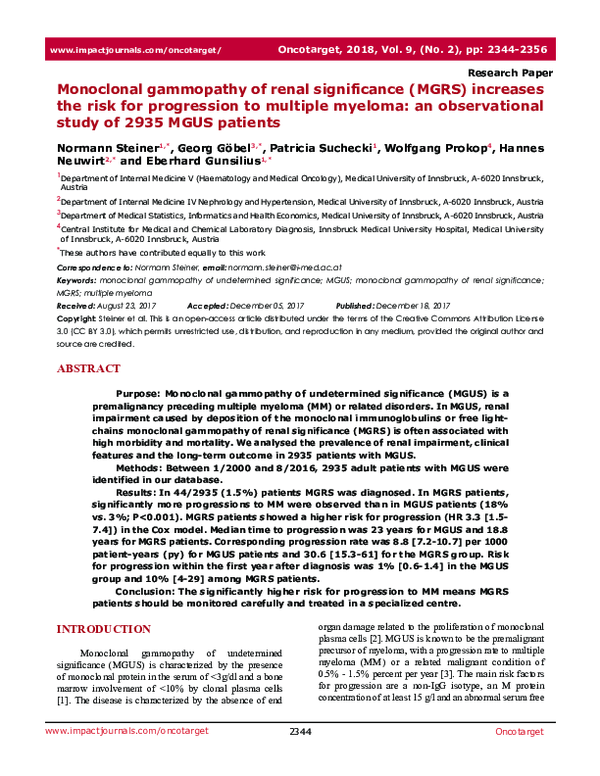 (PDF) Monoclonal gammopathy of renal significance (MGRS) increases the ...