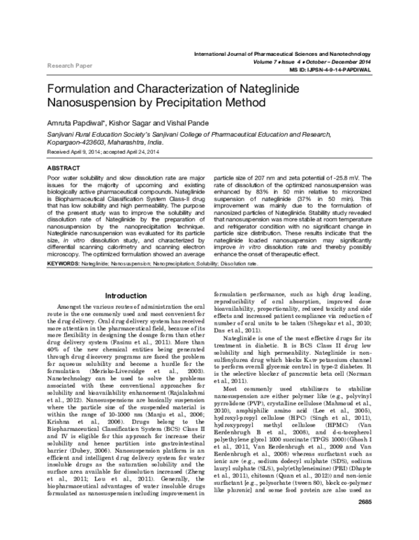 (PDF) Formulation and Characterization of Nateglinide Nanosuspension by ...