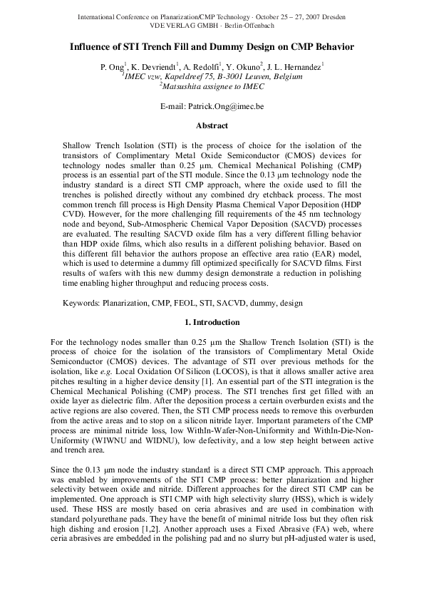 (PDF) Influence of STI Trench Fill and Dummy Design on CMP Behavior