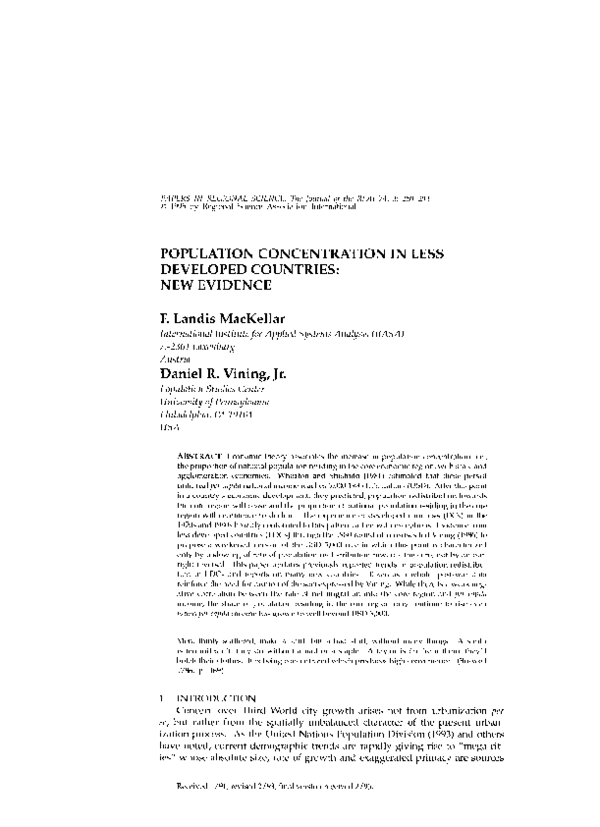 (PDF) Population concentration in less developed countries: new evidence
