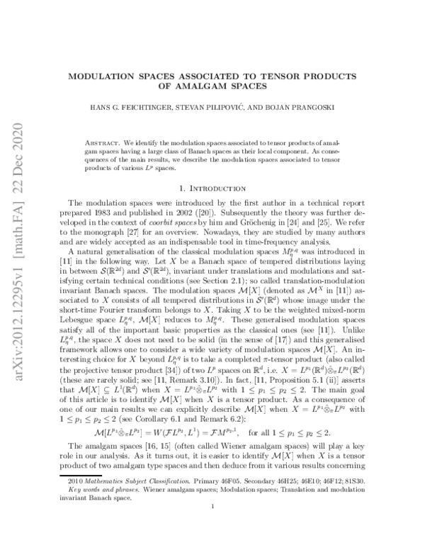 Pdf Modulation Spaces Associated With Tensor Products Of Amalgam Spaces
