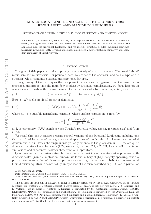 Pdf Mixed Local And Nonlocal Elliptic Operators Regularity And Maximum Principles