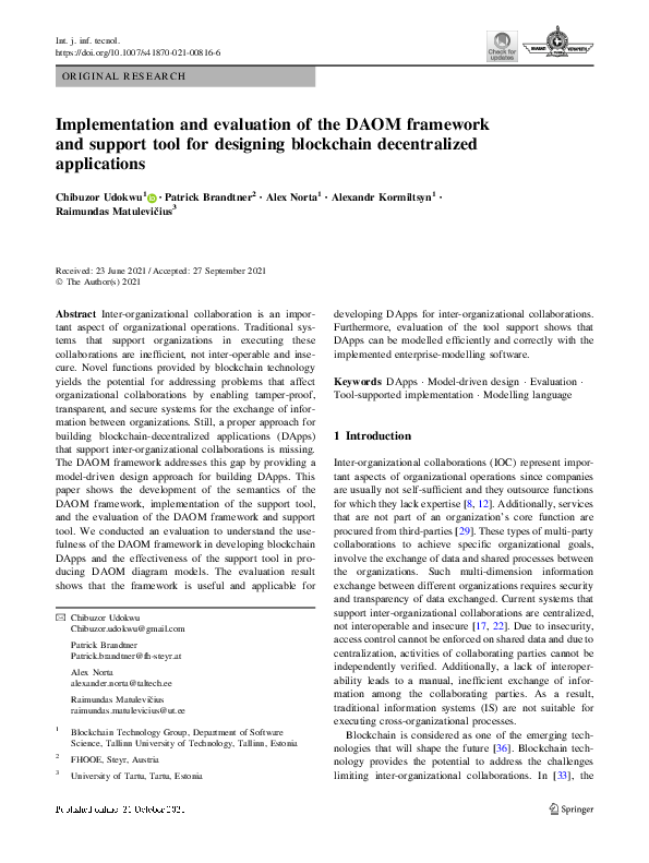 (PDF) Implementation and evaluation of the DAOM framework and support ...