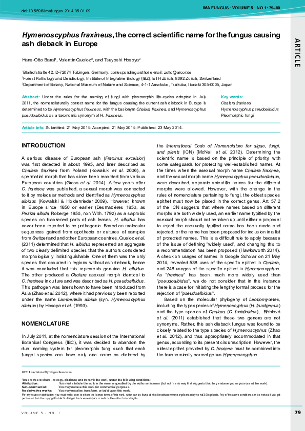 (PDF) Hymenoscyphus fraxineus , the correct scientific name for the ...