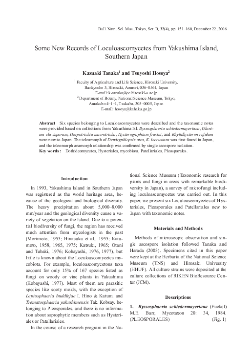 (PDF) Some New Records of Loculoascomycetes from Yakushima Island ...