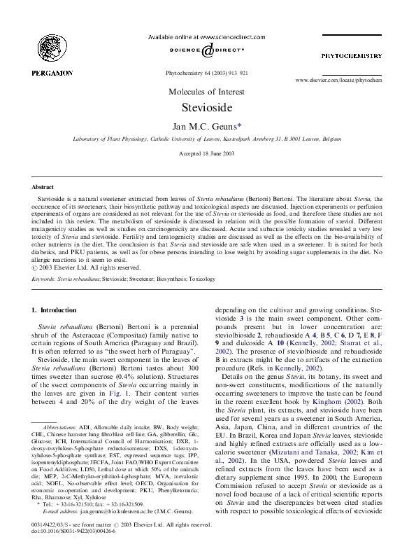 (PDF) Molecule s of Interest Stevioside