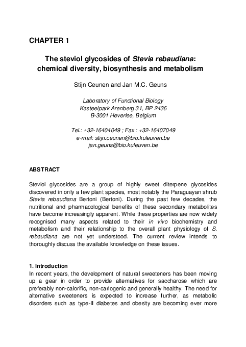(PDF) The steviol glycosides of Stevia rebaudiana: chemical diversity ...