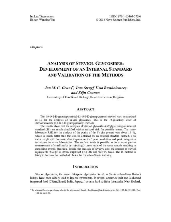 (PDF) Analysis of steviol glycosides: development of an internal standard and validation of the ...