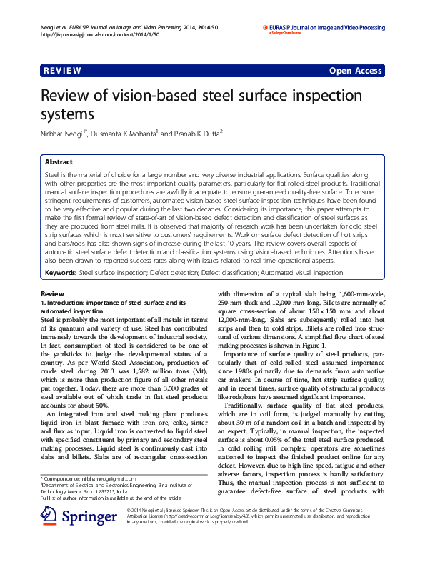 (PDF) Review of vision-based steel surface inspection systems