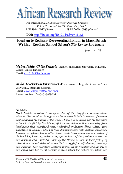 (PDF) Idealism to Realism- Representing London in Black British Writing ...