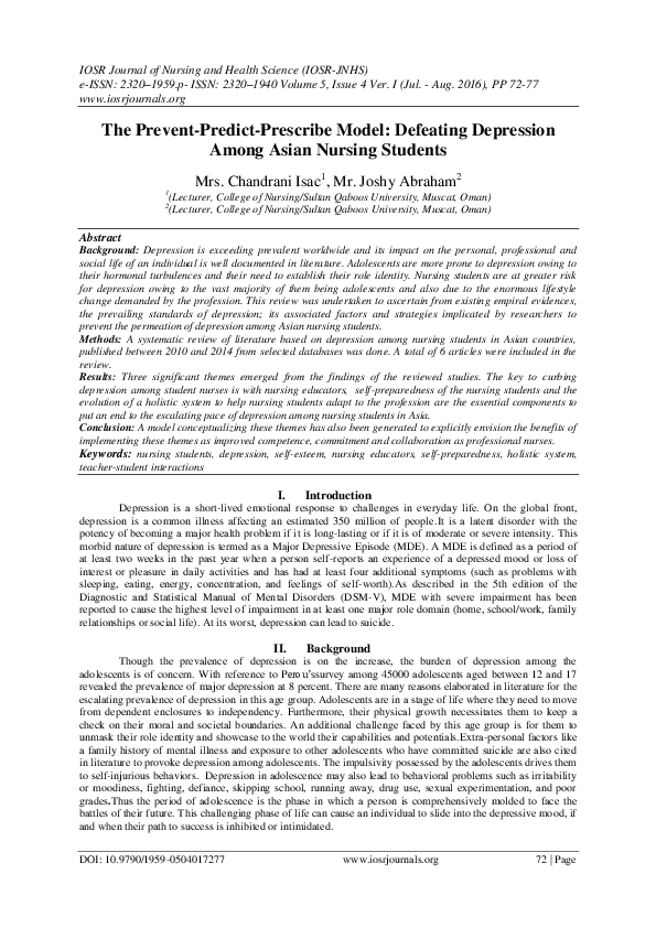 (PDF) The Prevent-Predict-Prescribe Model: Defeating Depression Among ...