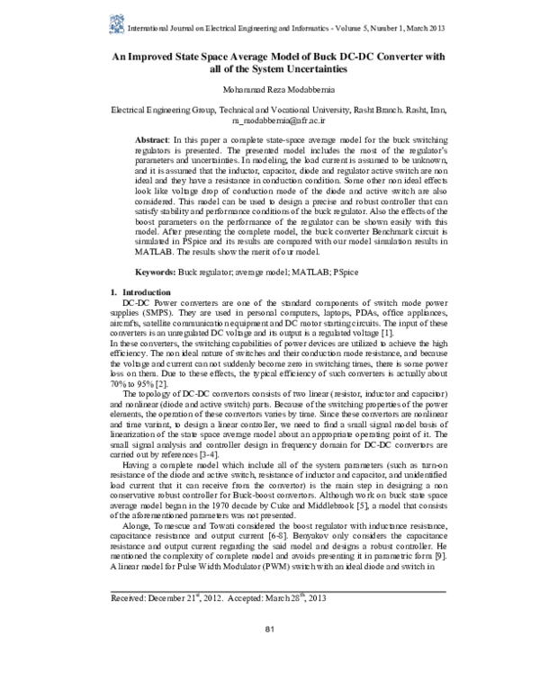 Pdf An Improved State Space Average Model Of Buck Dc Dc Converter With All Of The System