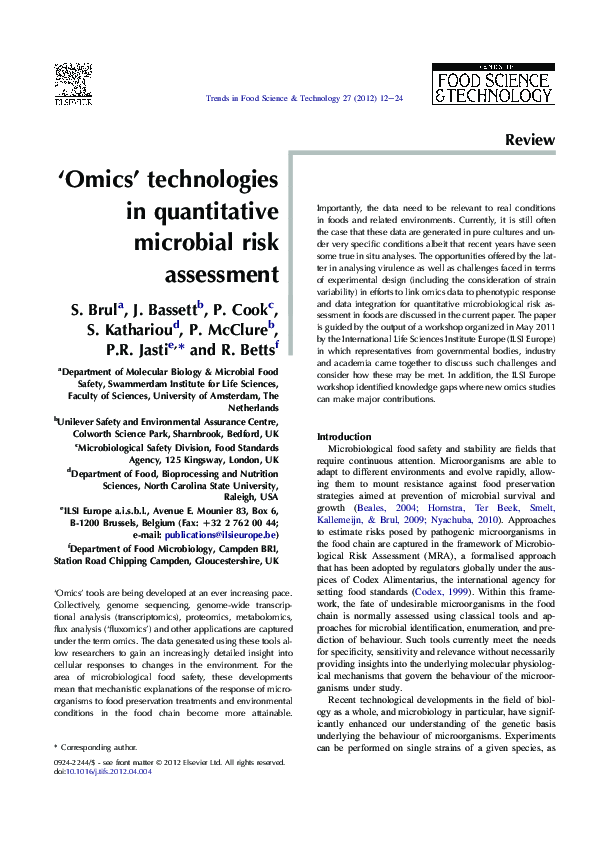 (PDF) ‘Omics’ technologies in quantitative microbial risk assessment
