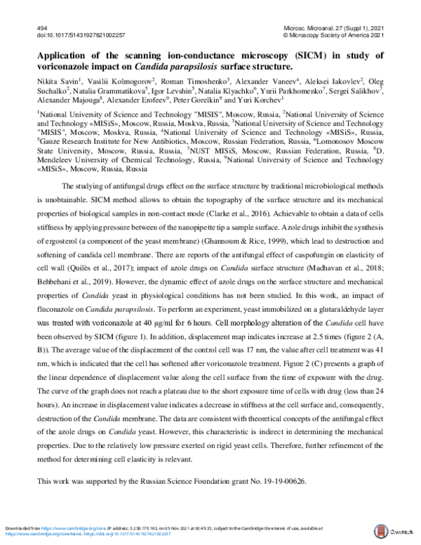 (PDF) Application of the scanning ion-conductance microscopy (SICM) in study of voriconazole ...