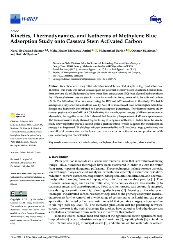 (PDF) Kinetics, Thermodynamics, and Isotherms of Methylene Blue Adsorption Study onto Cassava ...