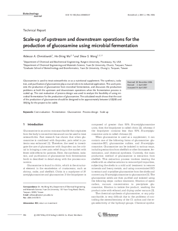(PDF) Scale-up of upstream and downstream operations for the production of glucosamine using ...