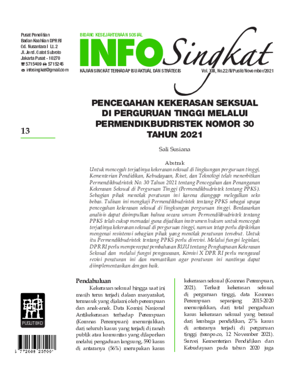 (PDF) 2021 22 Pencegahan Kekerasan Seksual di Perguruan Tinggi melalui Permendikbudristek Nomor ...