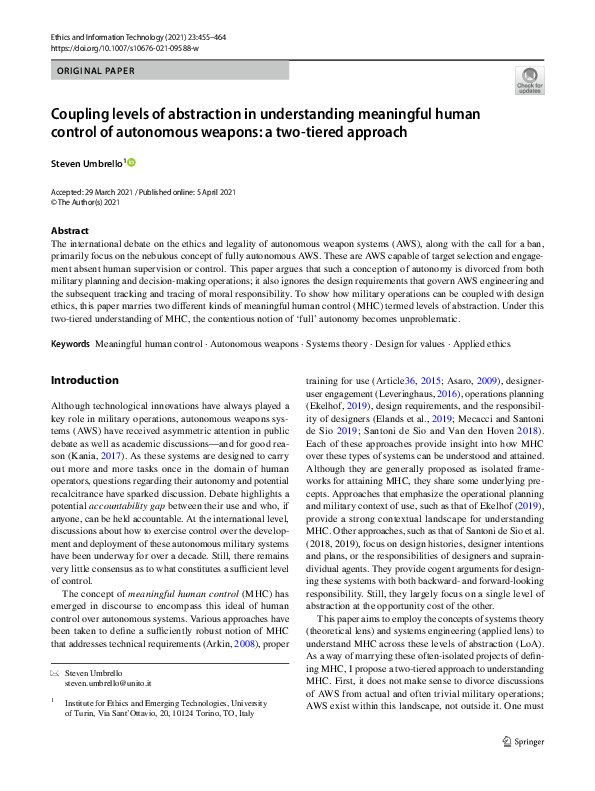 (PDF) Coupling Levels of Abstraction in Understanding Meaningful Human Control of Autonomous ...