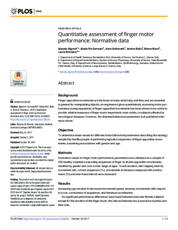 (PDF) Quantitative assessment of finger motor performance: Normative data