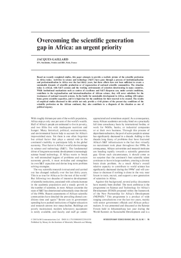(PDF) Overcoming the scientific generation gap in Africa: an urgent ...