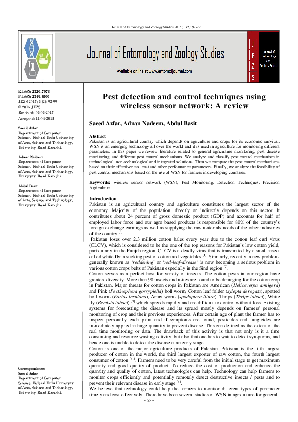 Pdf Monitoring Detection And Control Techniques Of Agriculture Pests And Diseases Using