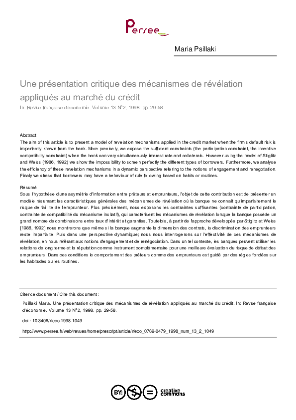(PDF) Une présentation critique des mécanismes de révélation appliqués ...