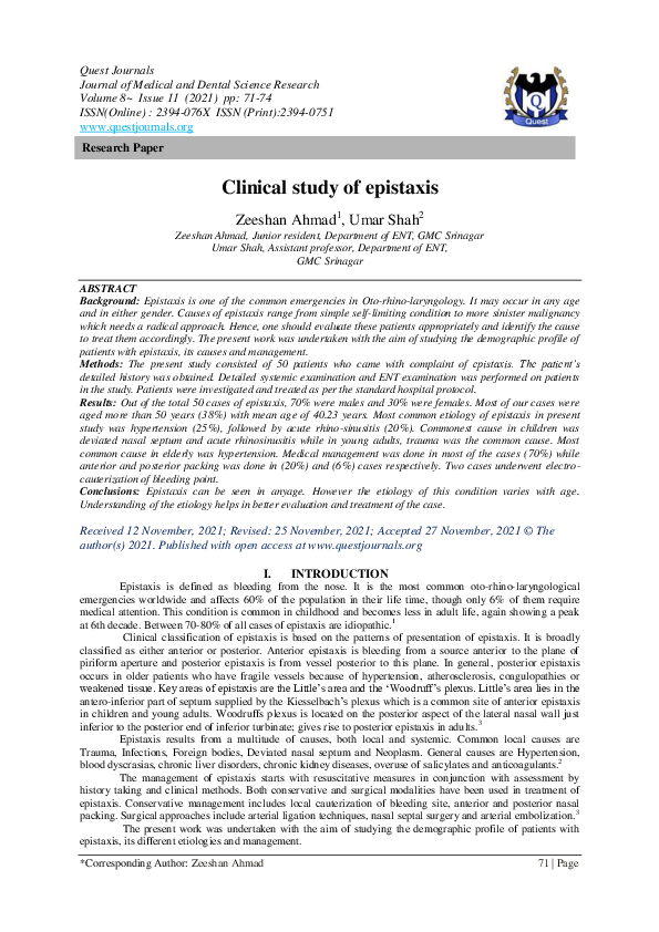 (PDF) Clinical study of epistaxis