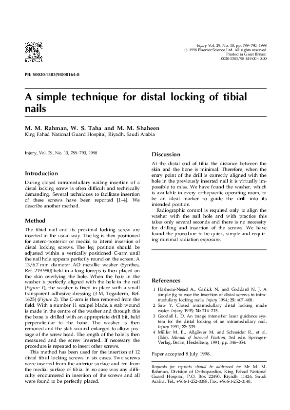 (PDF) A simple technique for distal locking of tibial nails