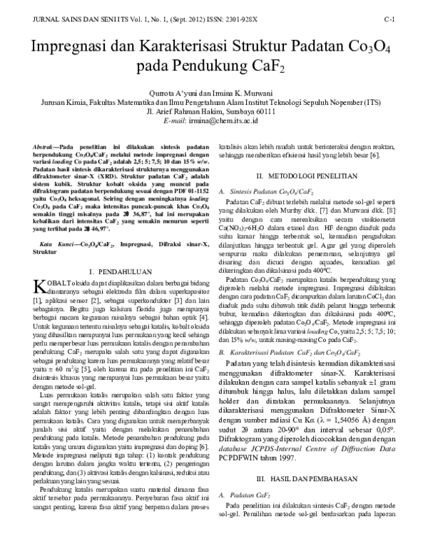 (PDF) Impregnasi dan Karakterisasi Struktur Padatan Co3O4 pada ...
