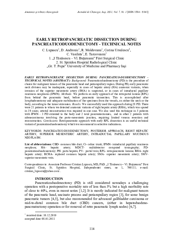 (PDF) Early Retropancreatic Dissection During Pancreatico-Duodenectomy ...