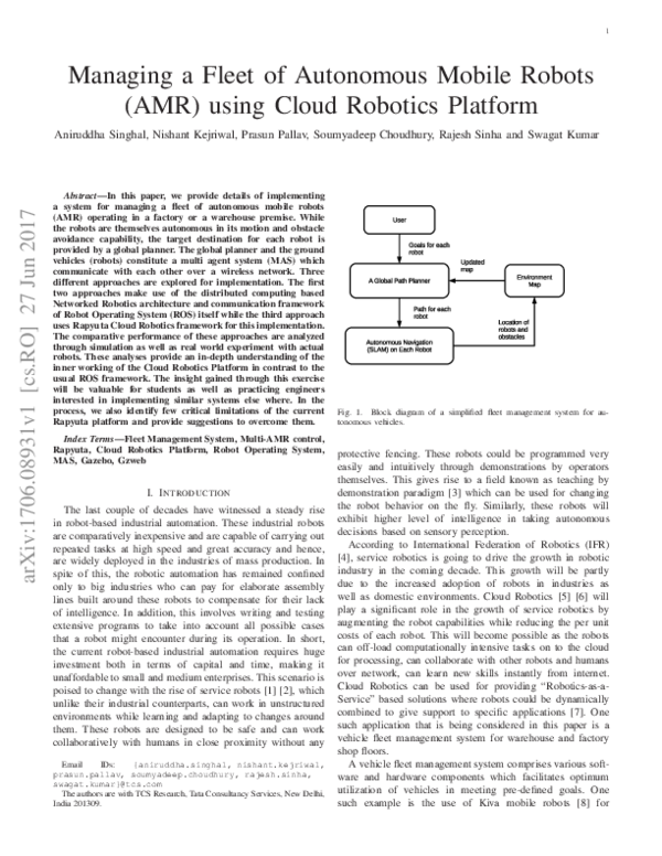 Pdf Managing A Fleet Of Autonomous Mobile Robots Amr Using Cloud Robotics Platform