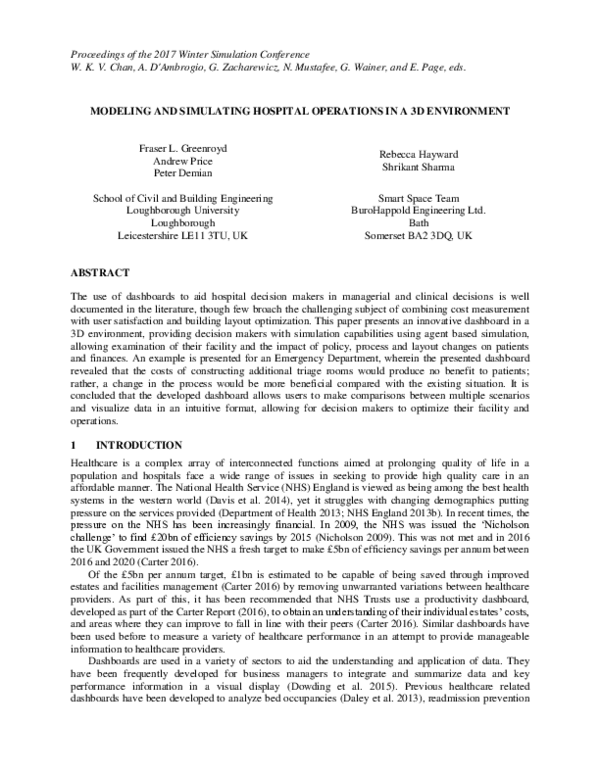 (PDF) Modeling and simulating hospital operations in a 3D environment