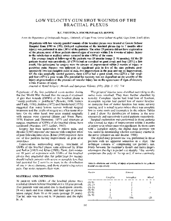 (PDF) Low velocity gun shot wounds of the brachial plexus | Shimon ...